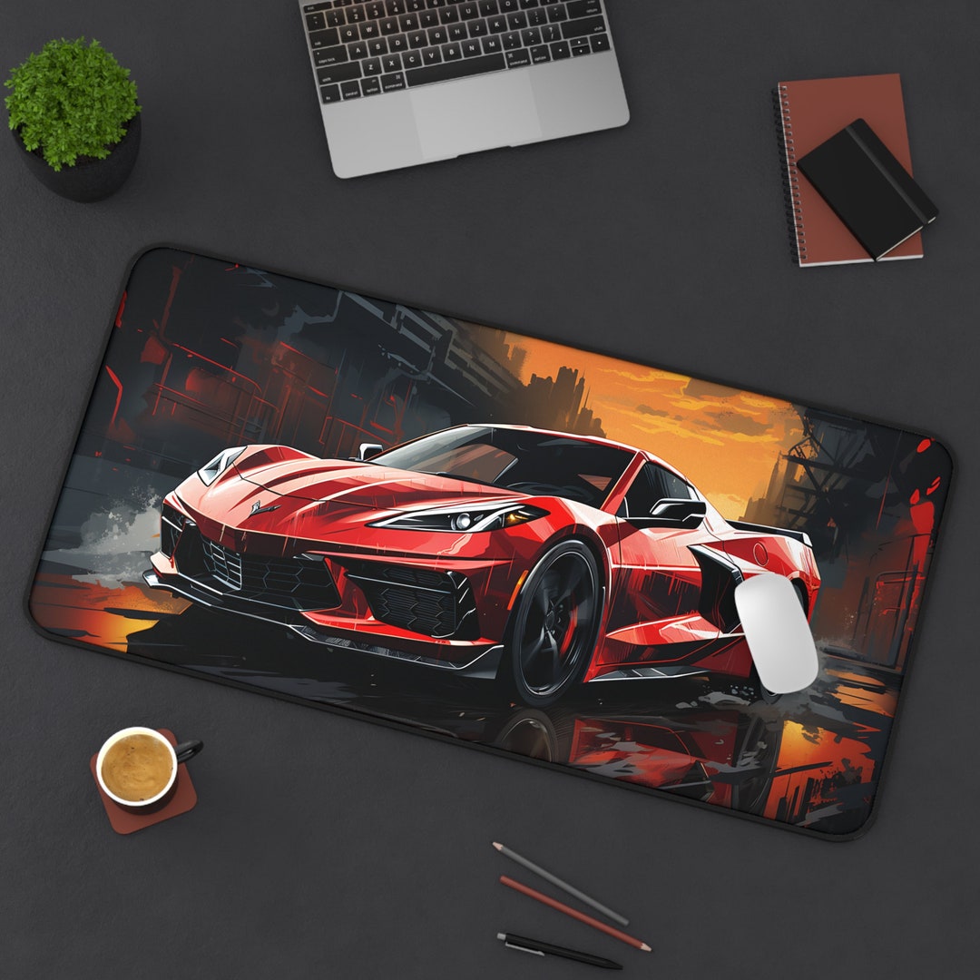 Red Chevy Corvette Desk Mat Sports Car Mousepad Racing Car Desk Mat ...