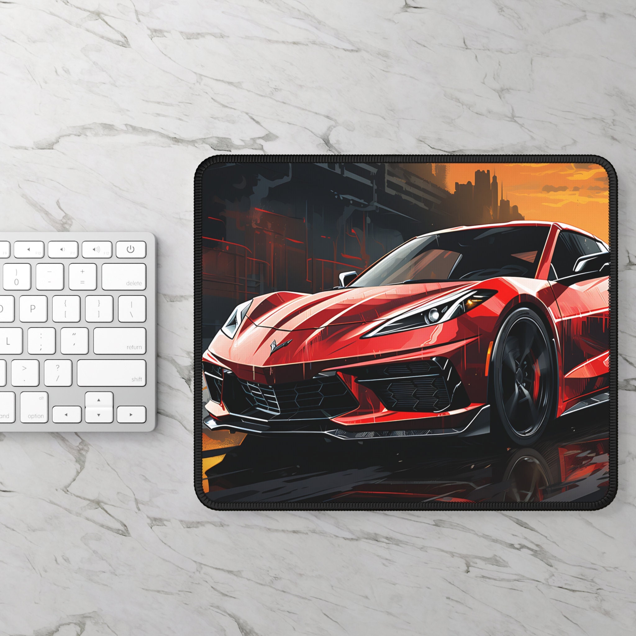 Red Chevy Corvette Desk Mat Sports Car Mousepad Racing Car Desk Mat ...