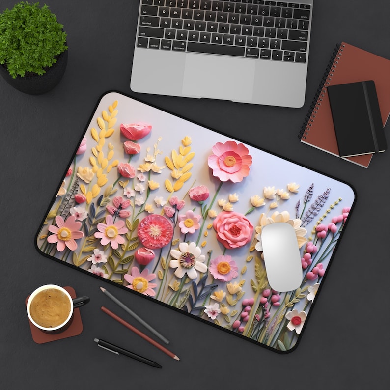 3D Colorful Flower Field Art Desk Mat Floral Garden Desk Pad ...