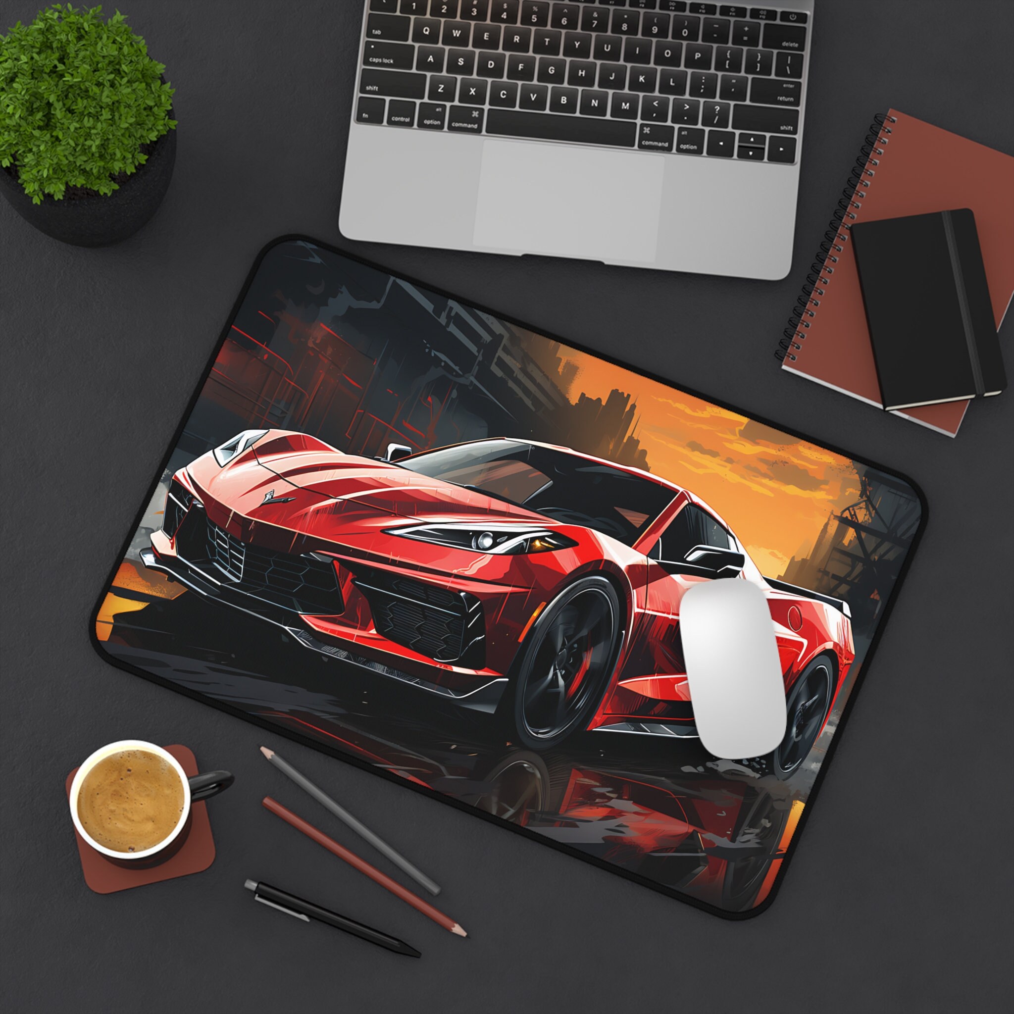 Red Chevy Corvette Desk Mat Sports Car Mousepad Racing Car Desk Mat ...