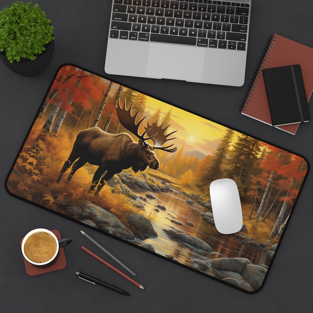 Fall Moose Desk Mat Fall Vibes Landscape Nature Lover Desk Mat Desk Mat ...