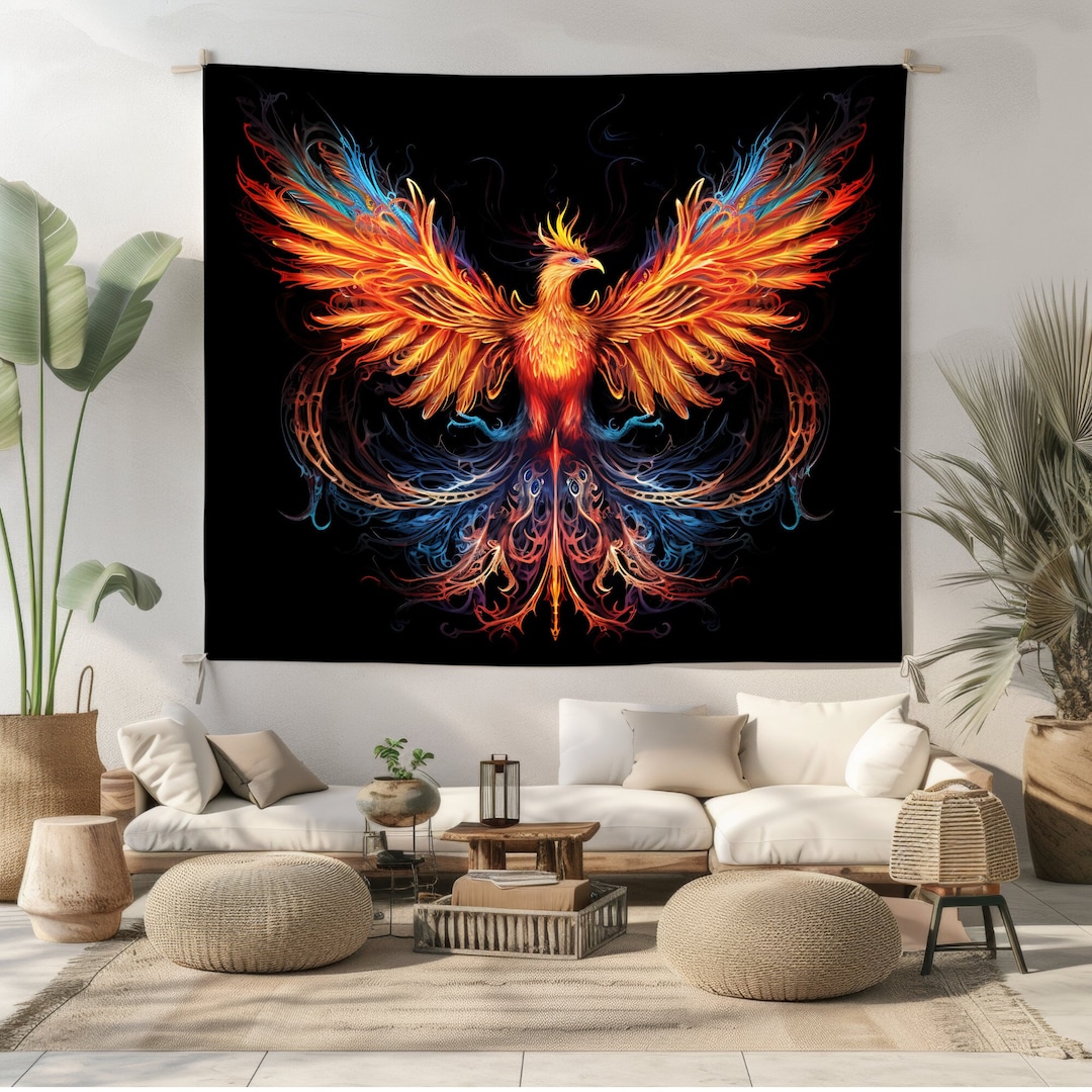 Neon Pheonix Wall Tapestry Mystical Fire Bird Tapestry Colorful ...