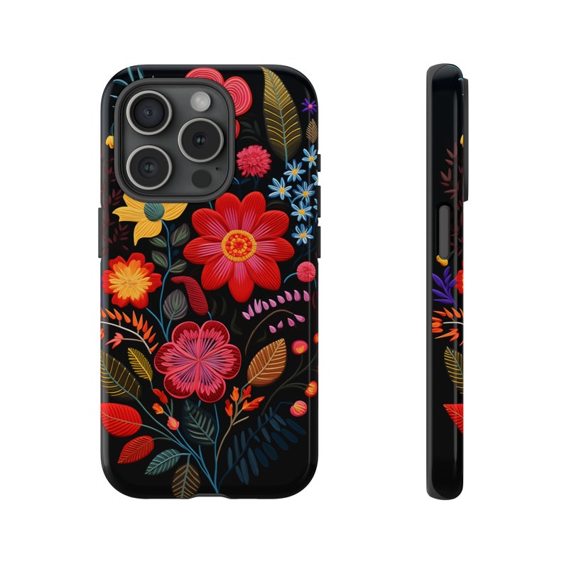Floral Embroidery Phone Cover Colorful Flowers Phone Case Botanical ...