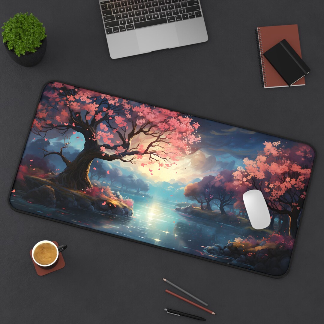 Sakura Pink Blossom Desk Mat Japanese Mouse Water Desk Pad Moon Desk ...