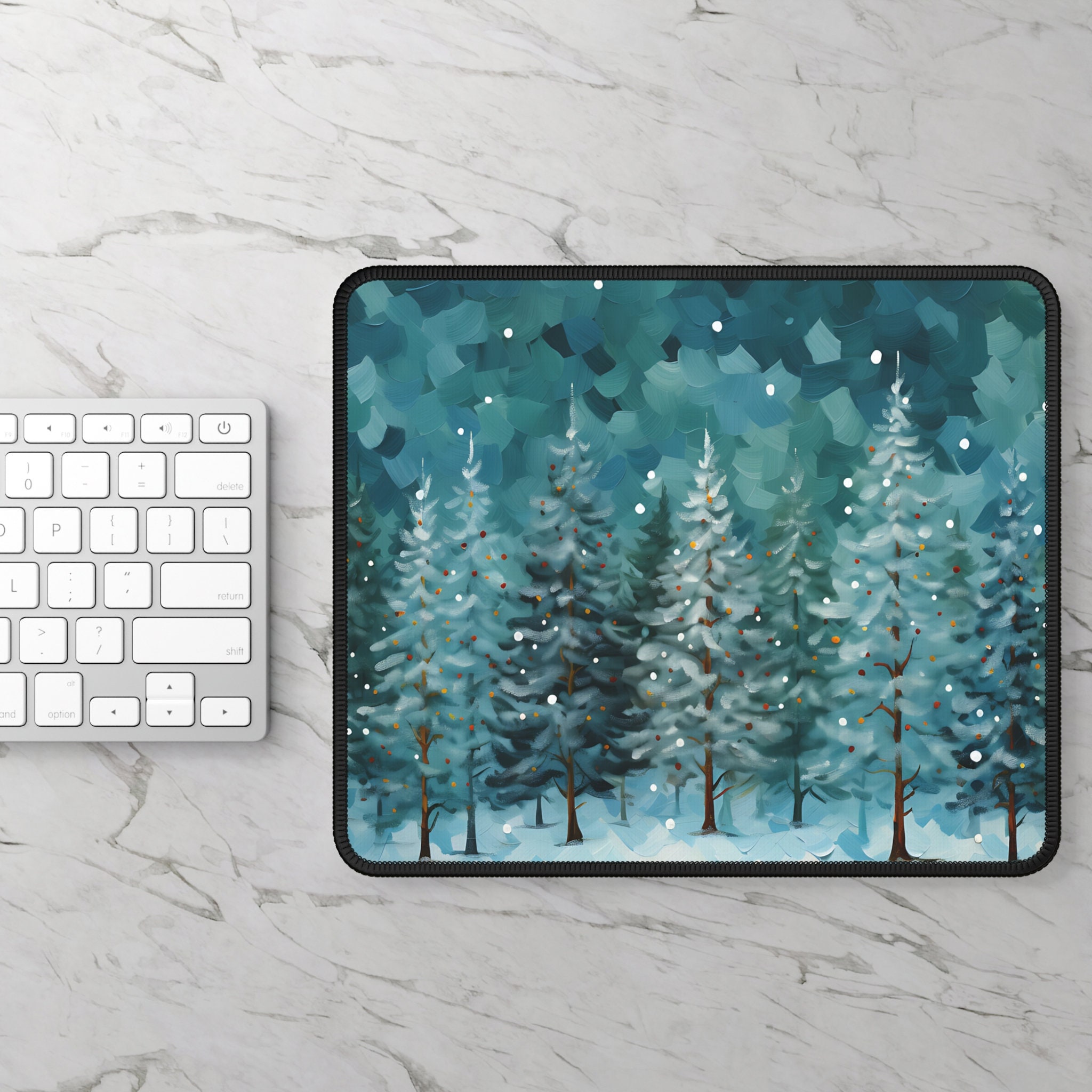 Pine Tree Desk Mat Green Forest Desk Mat Nature Mouse Pad Winter Snow ...
