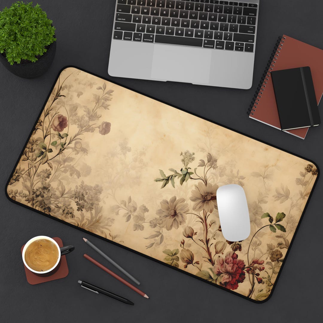 Retro Pressed Wildflowers Desk Mat Cottagecore Mat Beige Mouse Pad ...