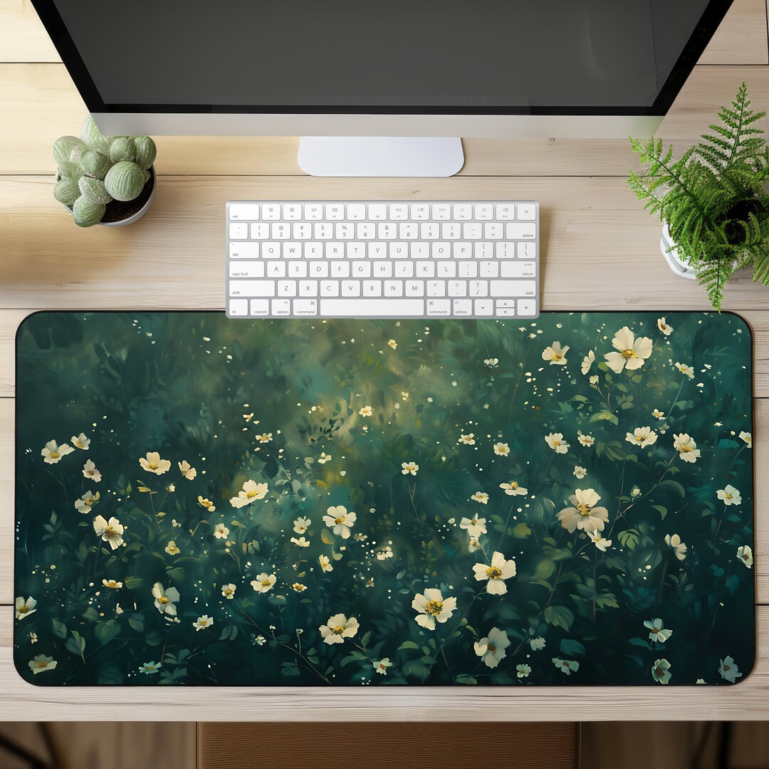 Vintage Geen Flower Field Desk Mat Floral Desk Mat Wild Flower Mouse ...