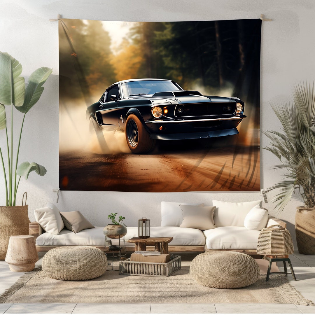 Classic Ford Mustang Wall Tapestry Muscle Car Wall Hanging Racing Car ...