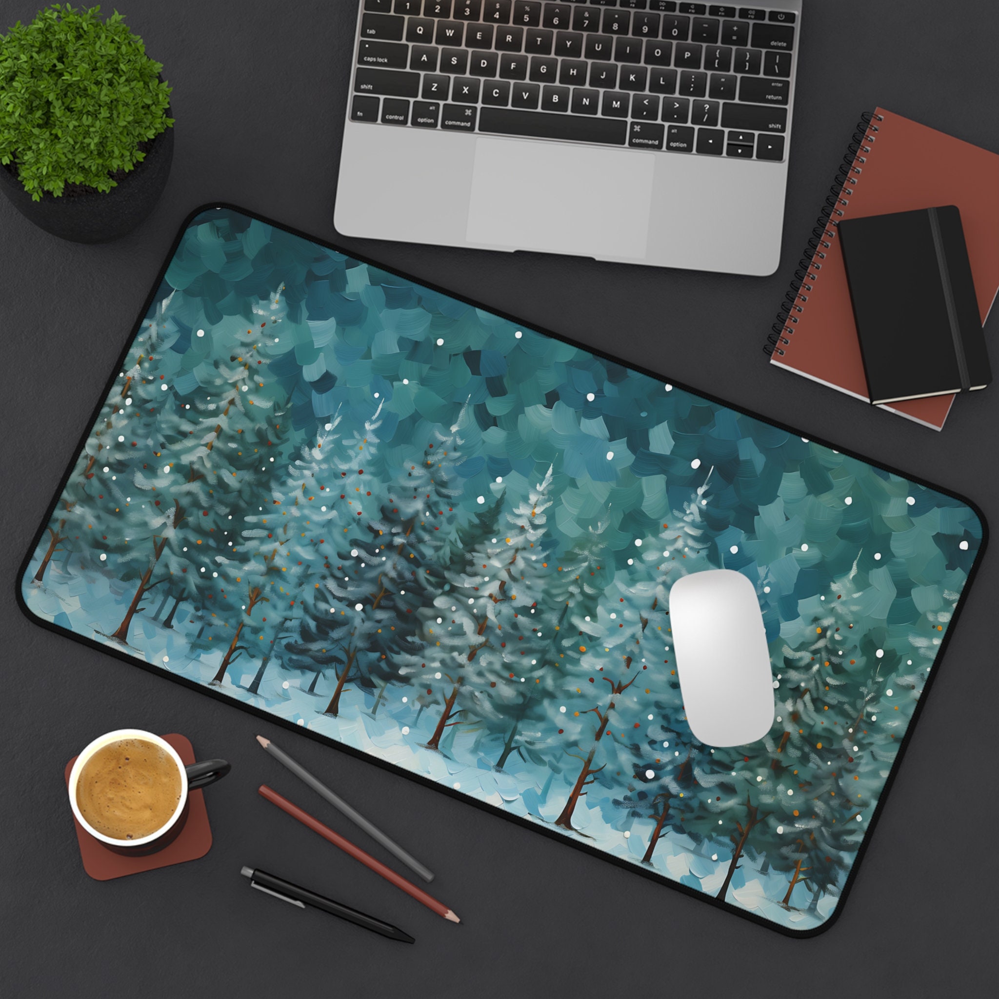 Pine Tree Desk Mat Green Forest Desk Mat Nature Mouse Pad Winter Snow ...