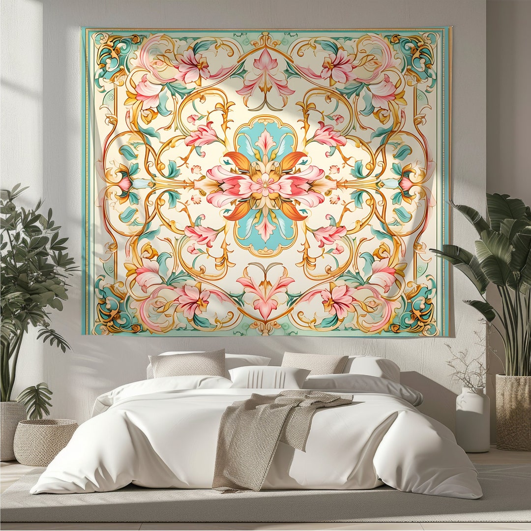 Vintage Wall Tapestry European Wall Art Canvas Antique Floral Wall ...