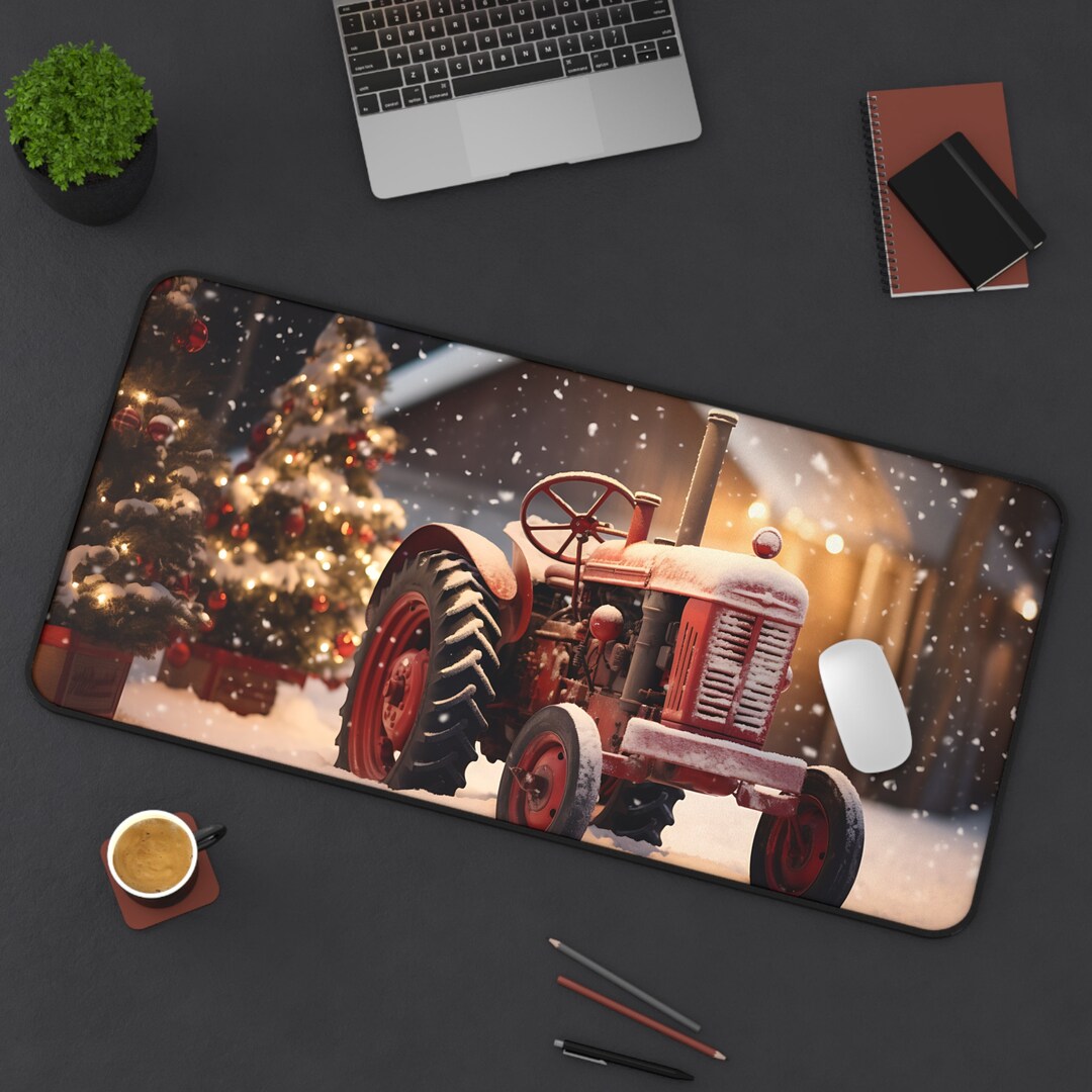 Christmas Tractor Desk Mat Barn Farm Deskmat Holiday Mouse Pad Xmas ...