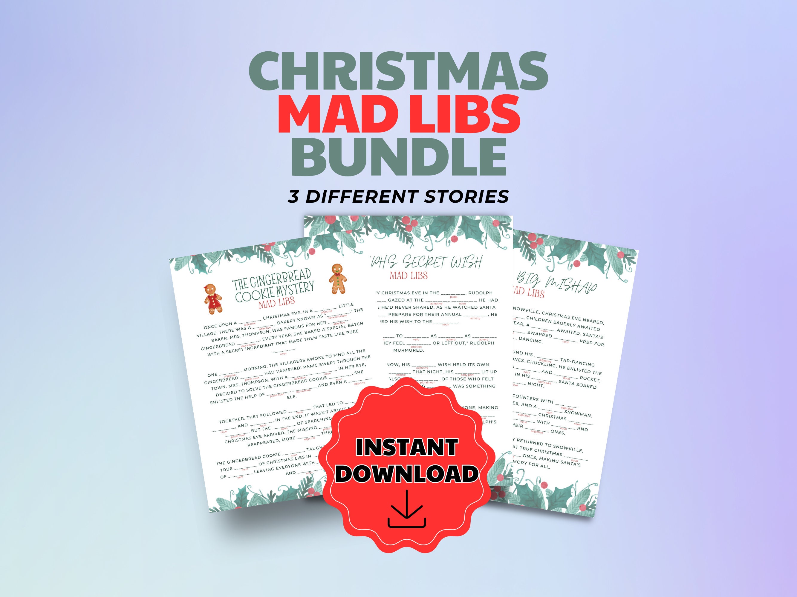 3 Christmas Mad Libs Stories Bundle, Holiday Party Game Printable ...
