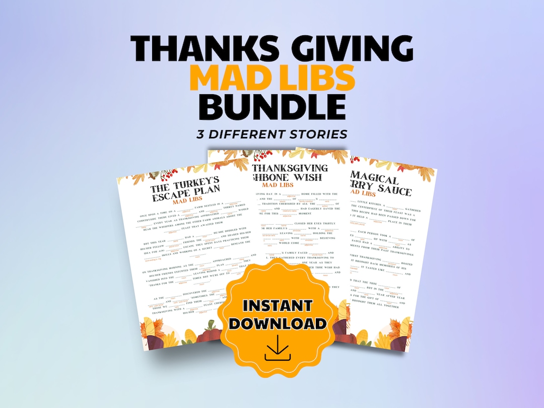 3 Thanksgiving Mad Libs Bundle - Fun Stories for the Holiday Season - Etsy
