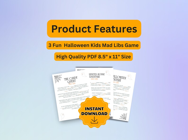 3 Fun Halloween Mad Libs Printable Fall Games Activity for Kids - 3 ...