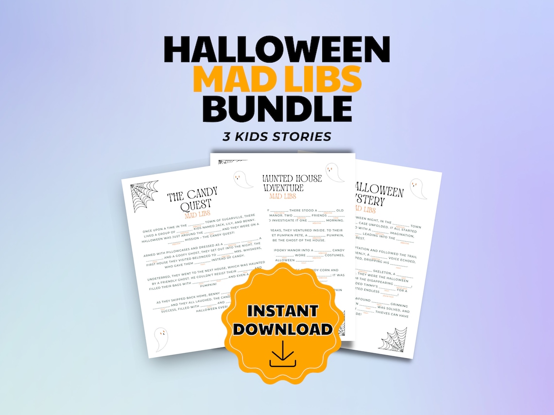 3 Fun Halloween Mad Libs Printable Fall Games Activity for - Etsy