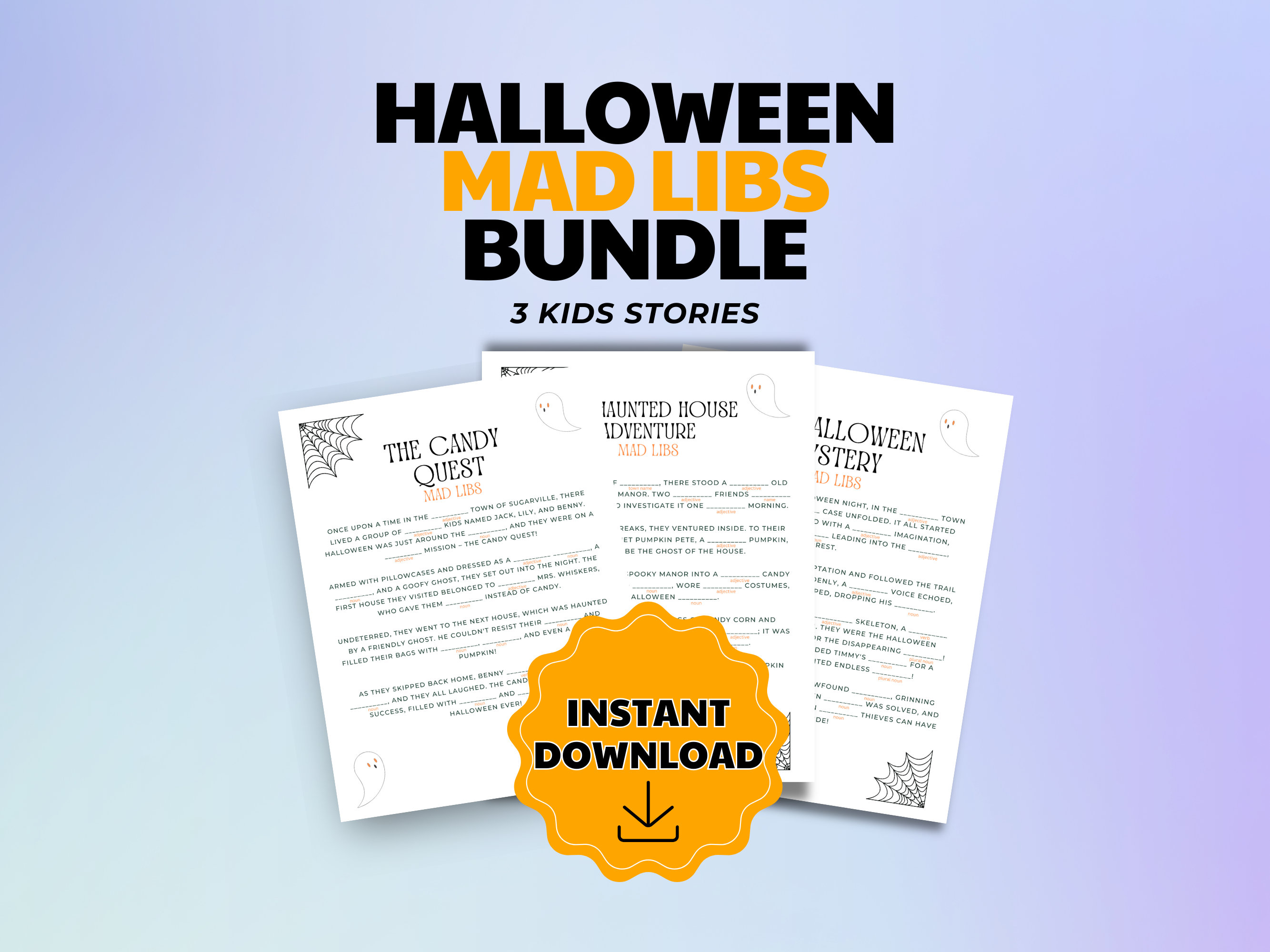 3 Fun Halloween Mad Libs Printable Fall Games Activity for Kids - 3 ...