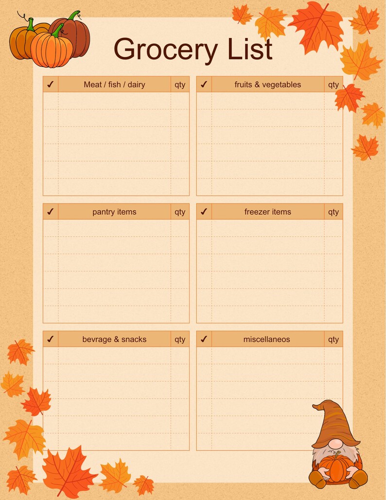 Fall Grocery List - Etsy