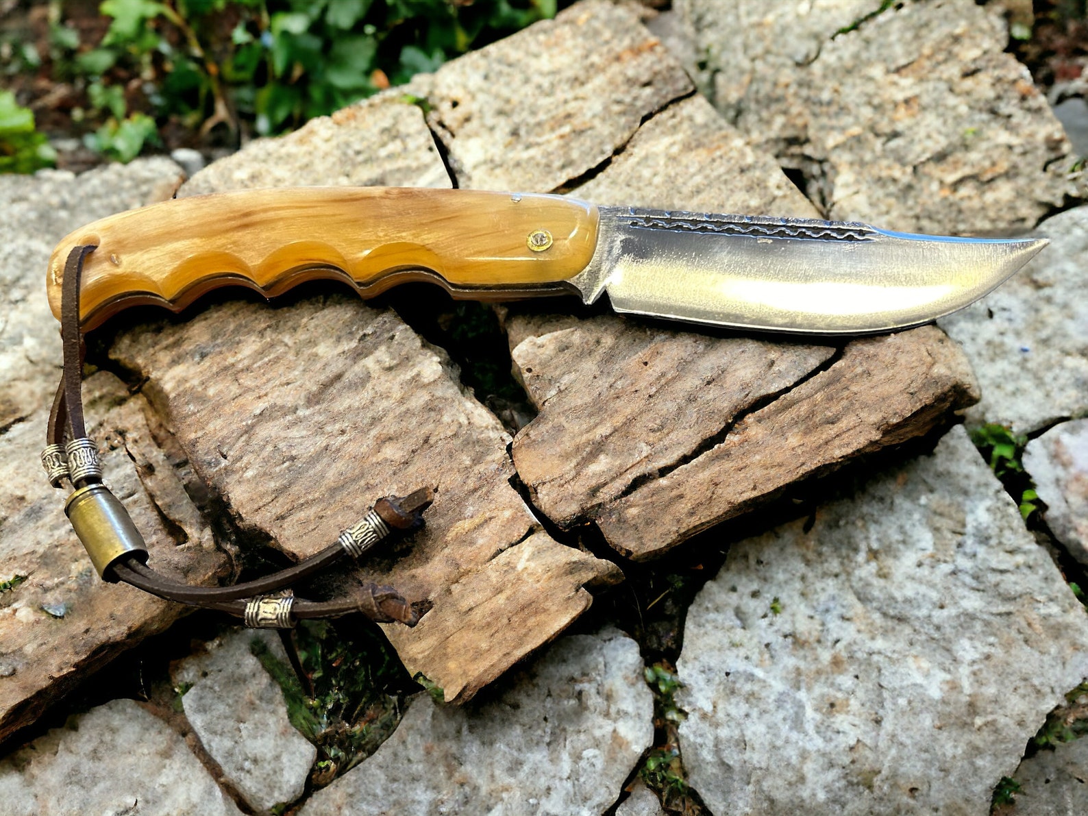 10'' Handmade Pocket Knife, Horn Handle Knife, Hunting Knife, Survival ...