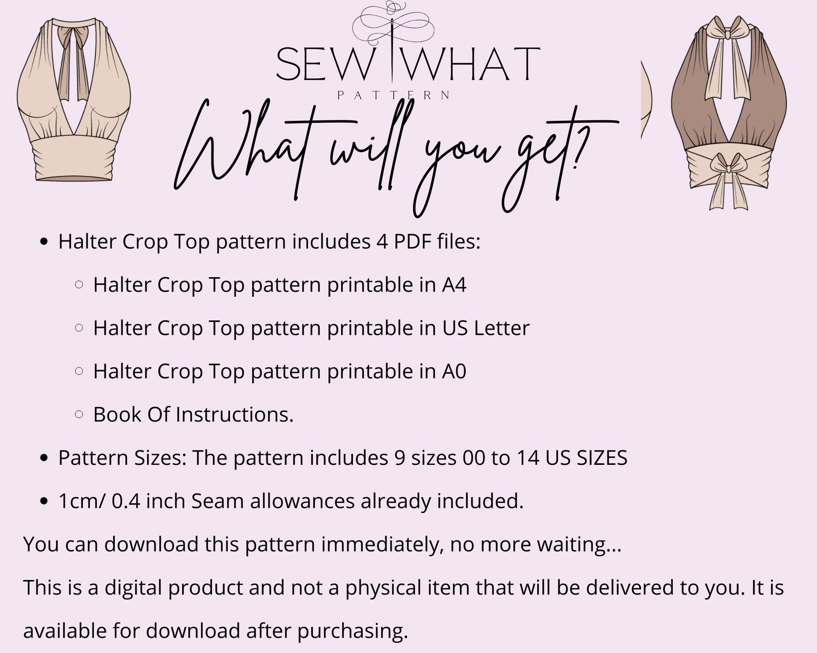 Halter Crop Top Sewing Pattern| Women Sewing Pattern Crop Top Sewing ...