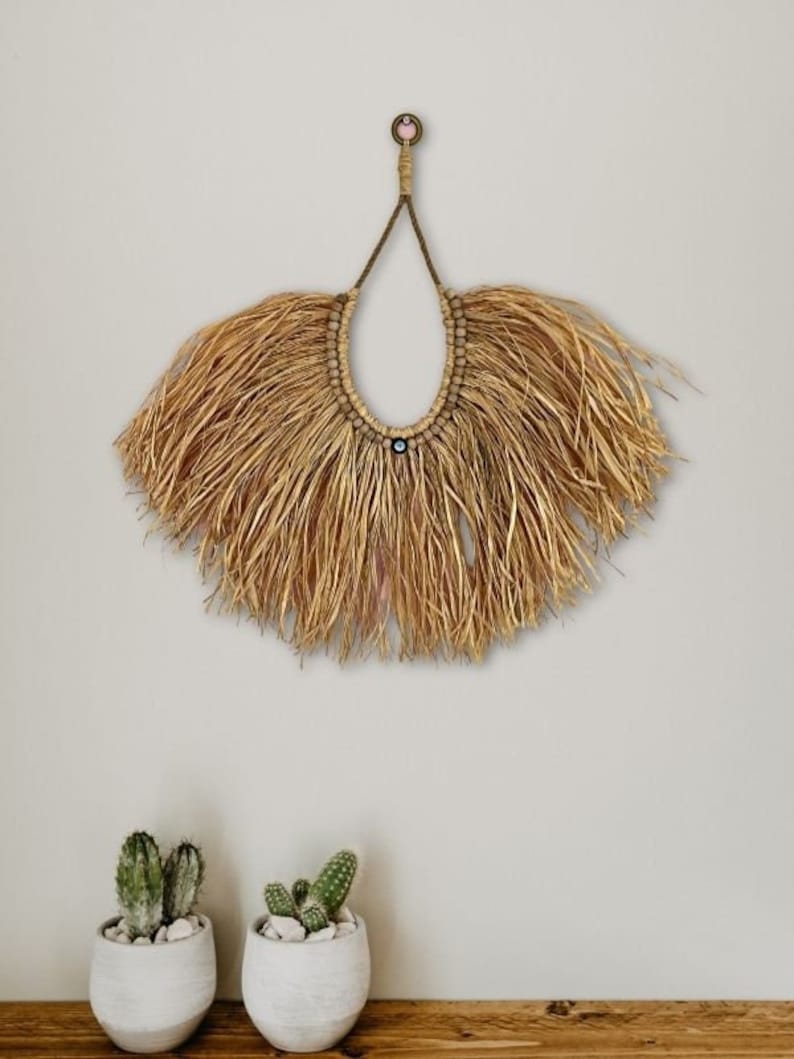 Natural Raffia Wall Hanging, Boho Wall Decor , Bohemian Raffia Wall Art ...