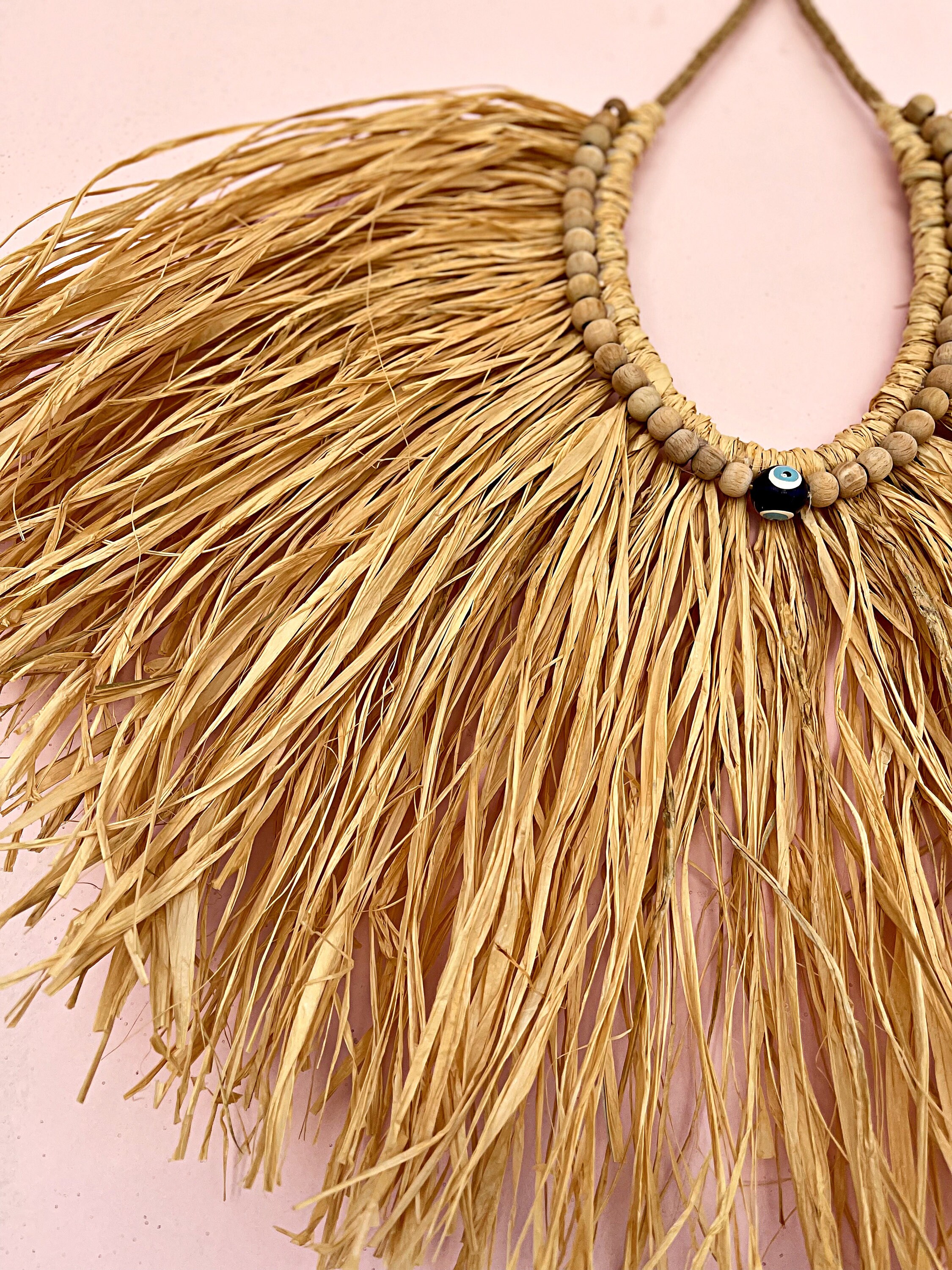 Natural Raffia Wall Hanging, Boho Wall Decor , Bohemian Raffia Wall Art ...