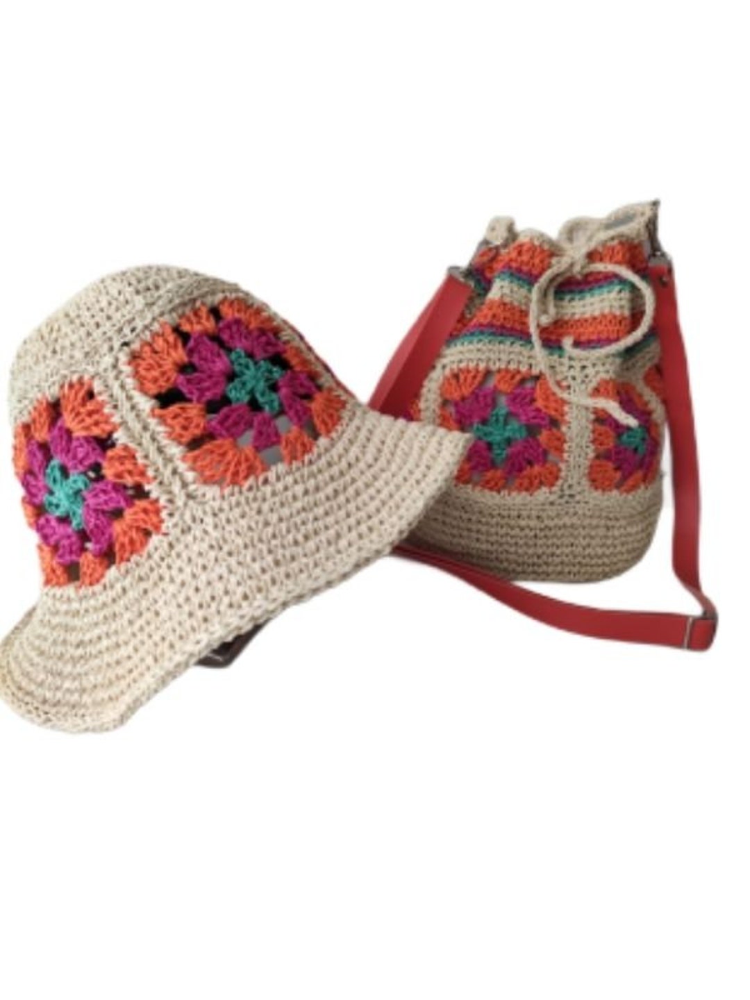 Bag Hat Set Beige Floral Hat Shoulder Bag Set Crochet - Etsy