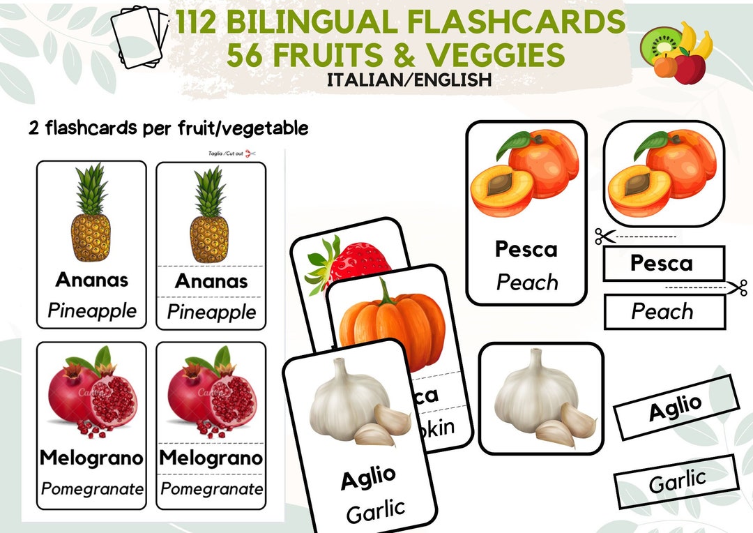 FRUITS AND VEGGIES Italian English Edition • 112 Bilingual Flashcards ...
