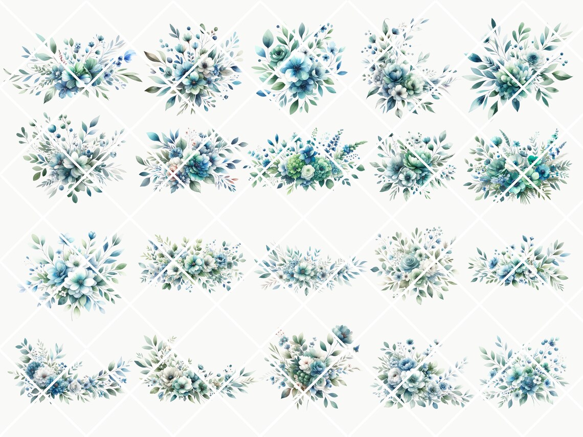 Blue Flower Watercolor Bouquet Clipart Floral Design Elements for ...