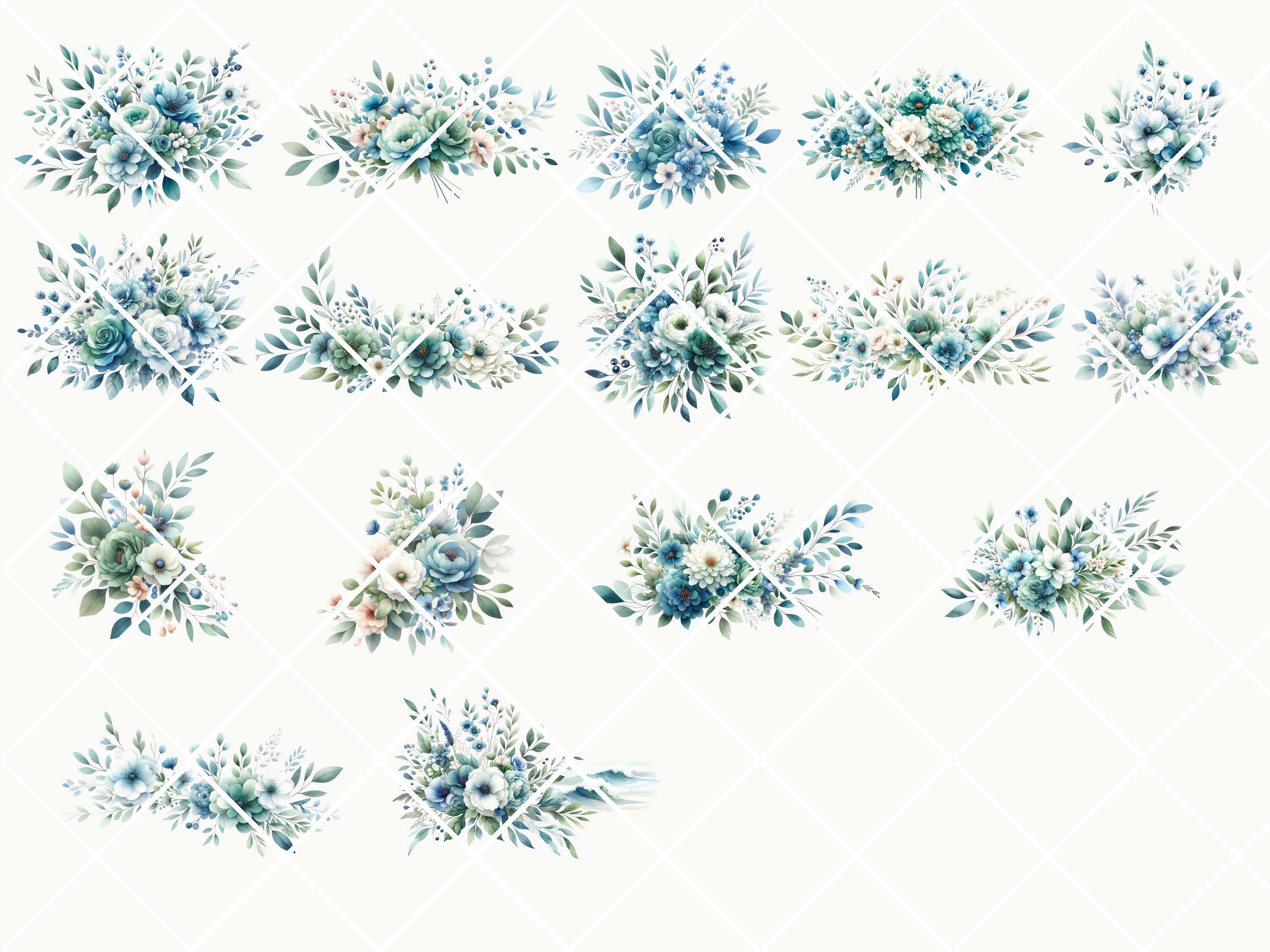 Blue Flower Watercolor Bouquet Clipart - Floral Design Elements for ...