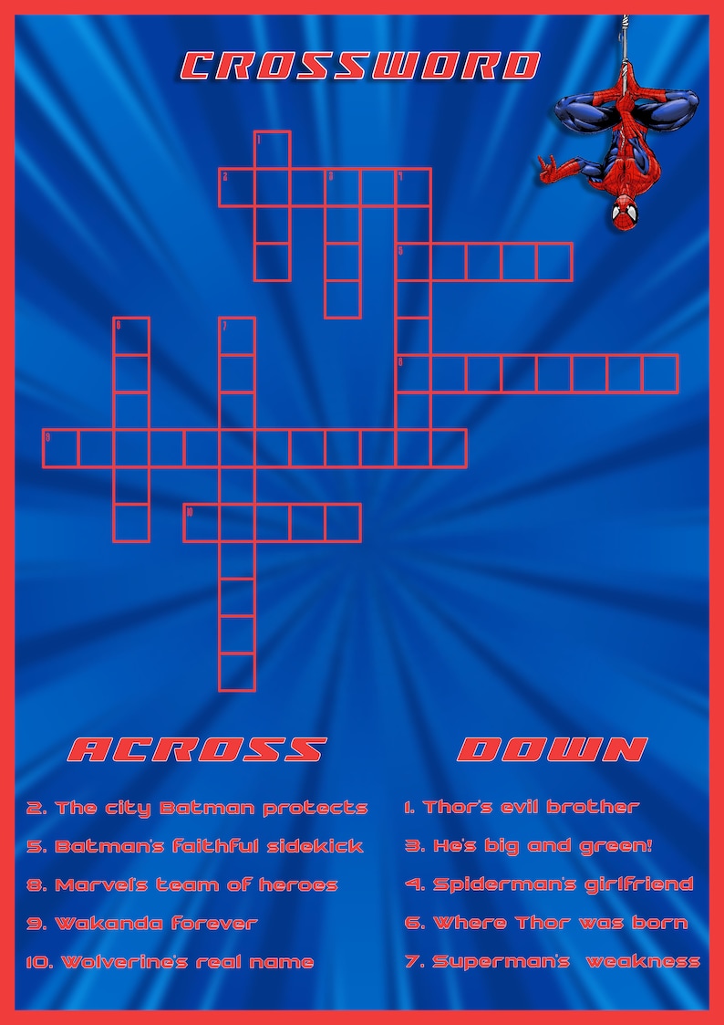 SUPERHERO Activity Sheets Kids Superhero Pack Crossword Decoding ...