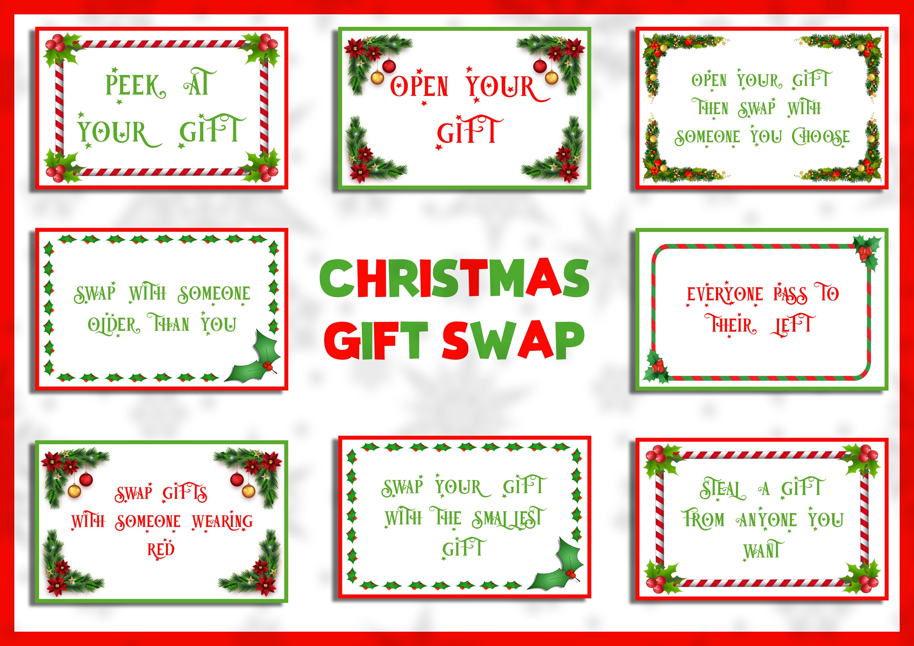 CHRISTMAS Gift Swap Game 24 Cards for Kids, Adults & Group Exchange ...