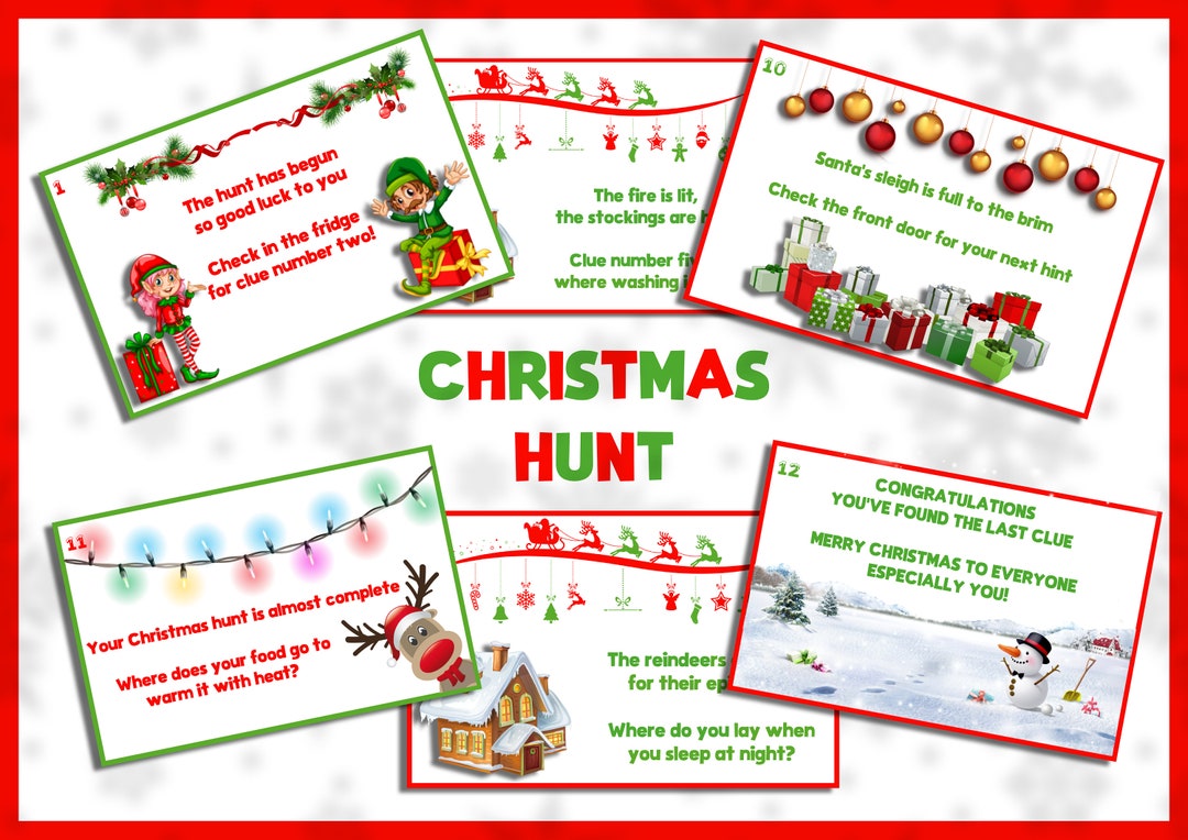 CHRISTMAS Hunt 12 Clues for Kids Indoor Scavenger Activity Game Find ...