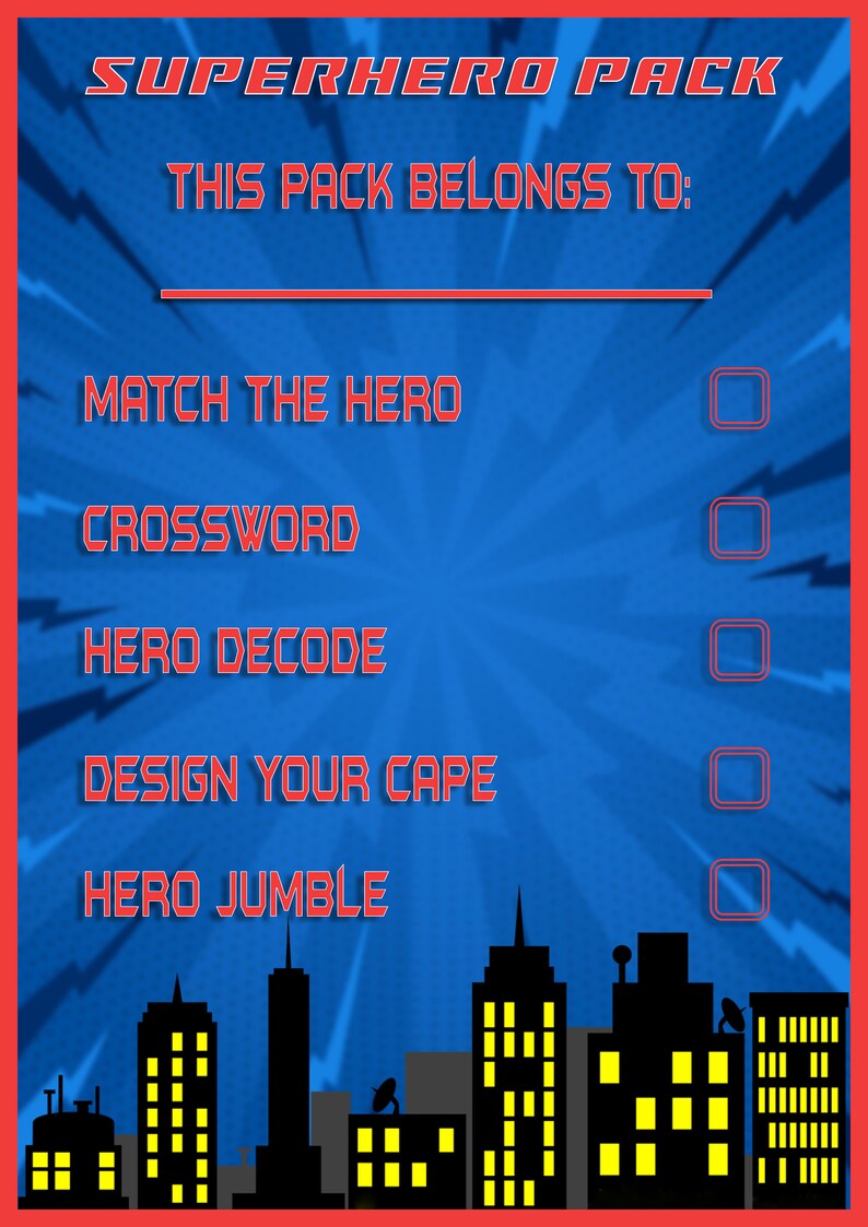 SUPERHERO Activity Sheets Kids Superhero Pack Crossword Decoding ...