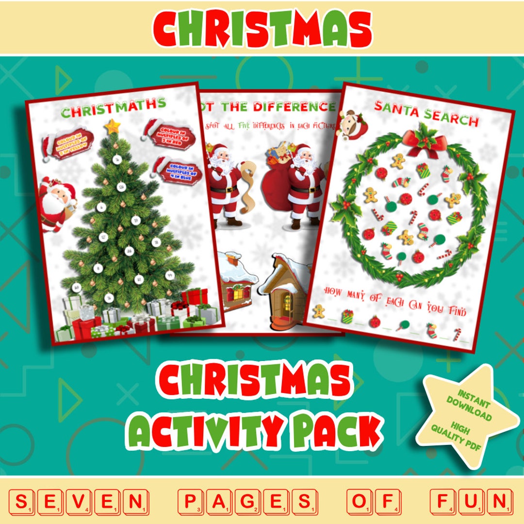 CHRISTMAS Activity Sheets Kids Xmas Pack SEVEN Pages of Printable ...