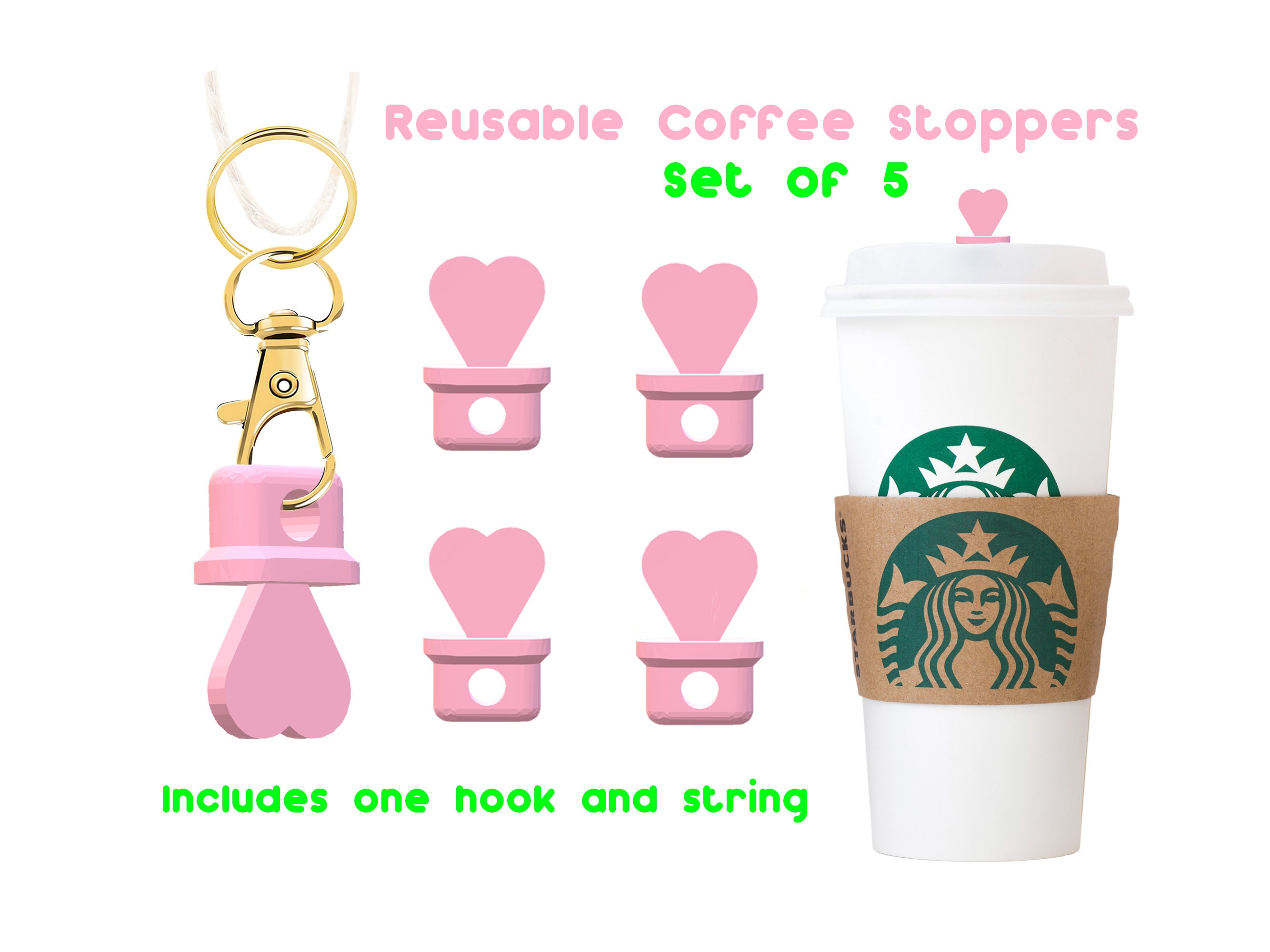 Heart Starbucks Reusable Coffee STOPPER Set of 5 Hang on Rear View ...