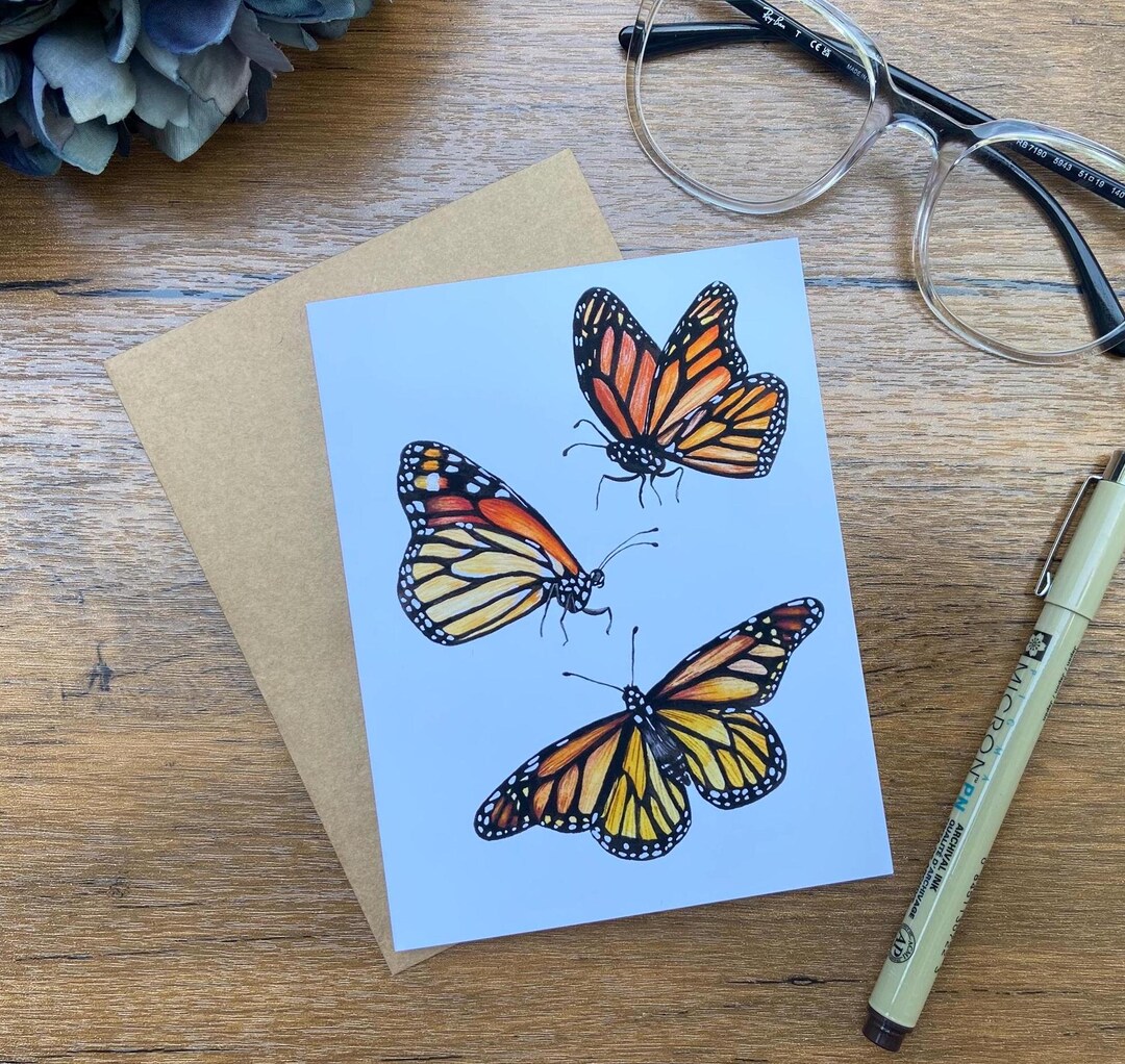 Monarch Butterfly Blank Note Card Handmade Butterfly Greeting Card ...