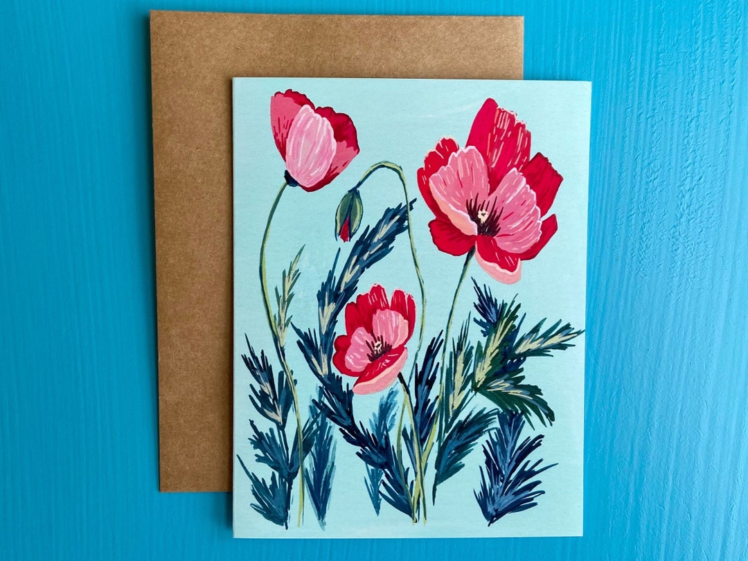 Poppy Notecard Set Blank Floral Bridesmaid Card Handmade Greeting Card ...