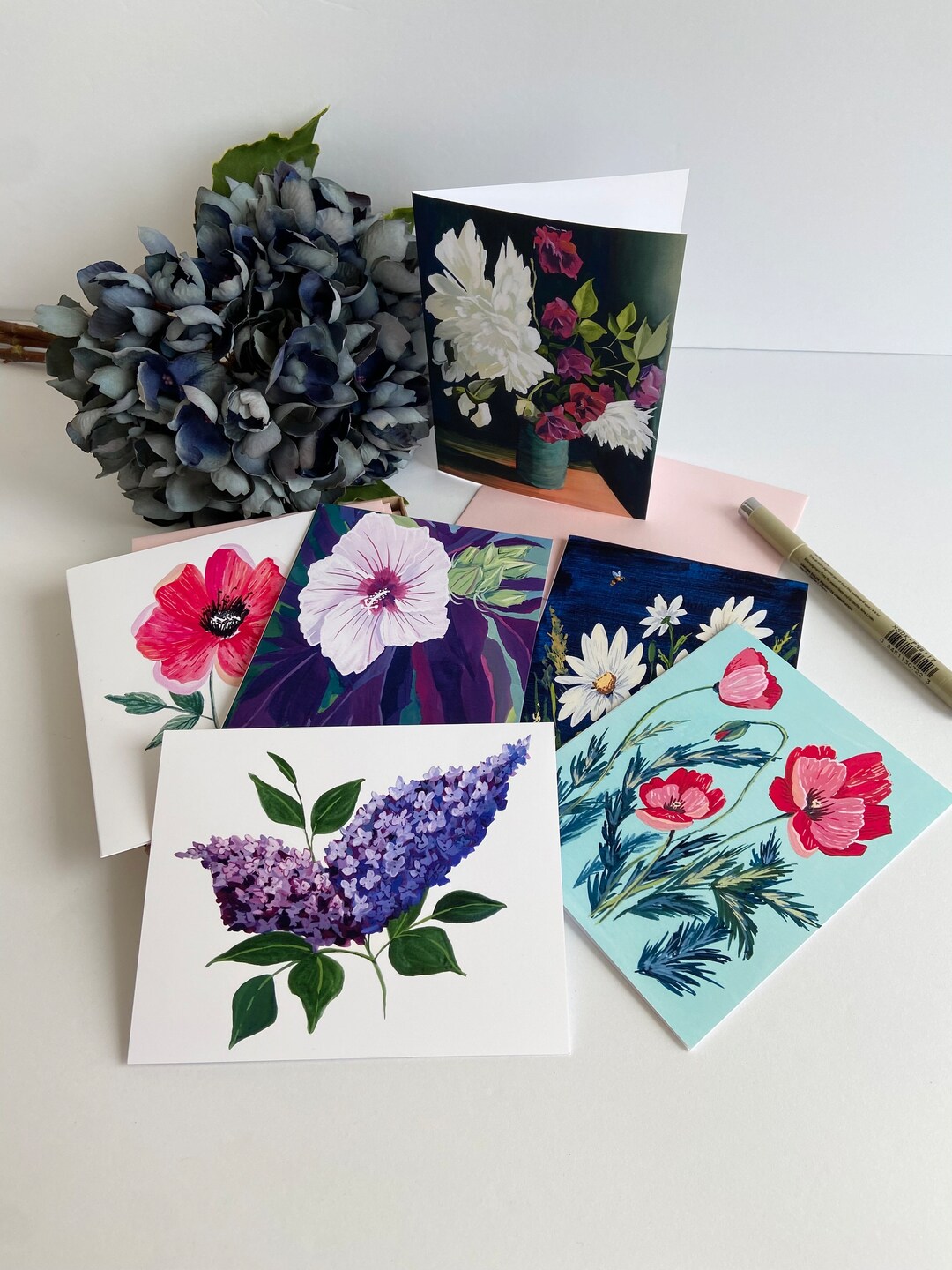 Handmade Floral Notecard Set: Cottagecore Stationery, Blank Inside - Etsy