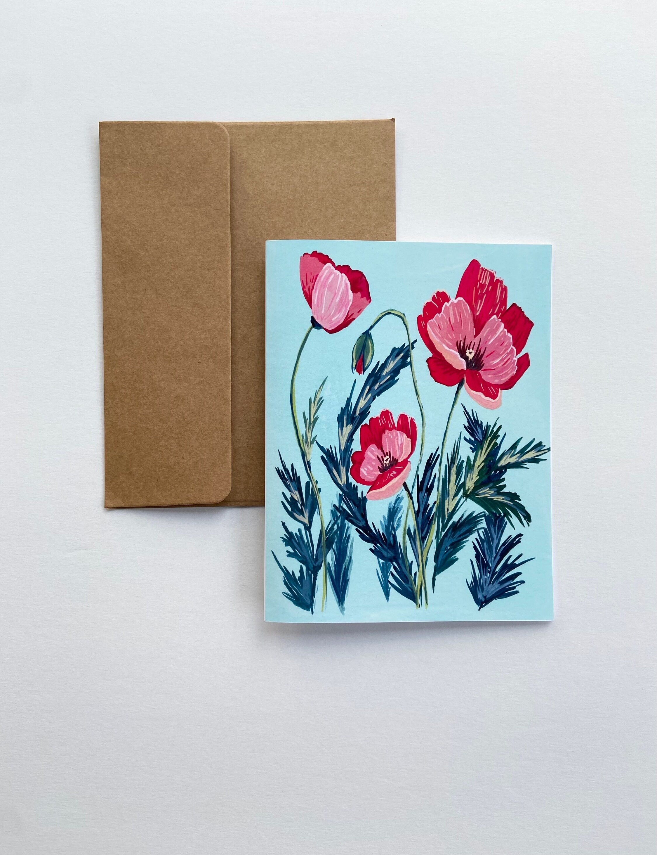 Poppy Notecard Set Blank Floral Bridesmaid Card Handmade Greeting Card ...