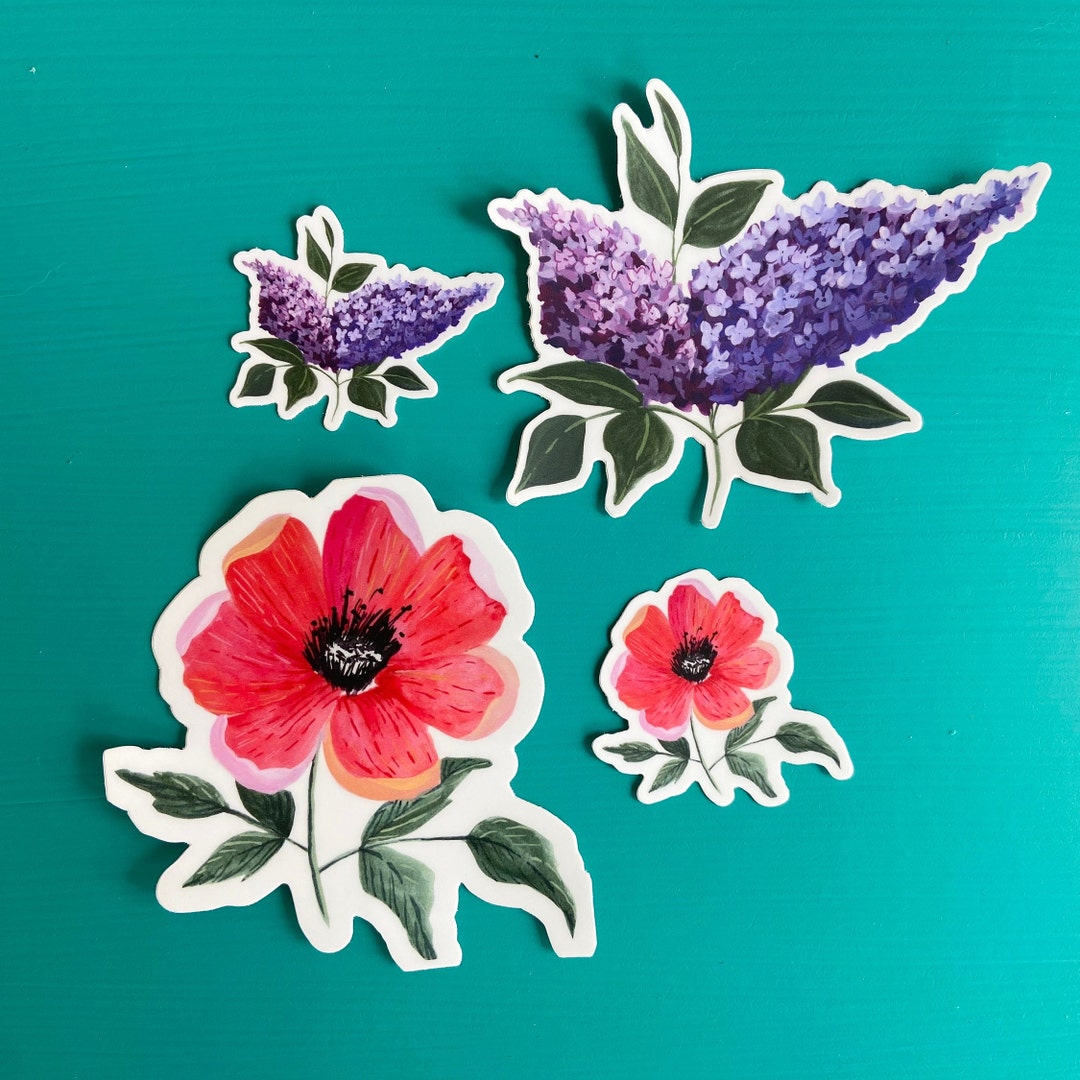 Floral Sticker Pack: Wildflower, Lilac, Rose Vinyl Decals - Etsy
