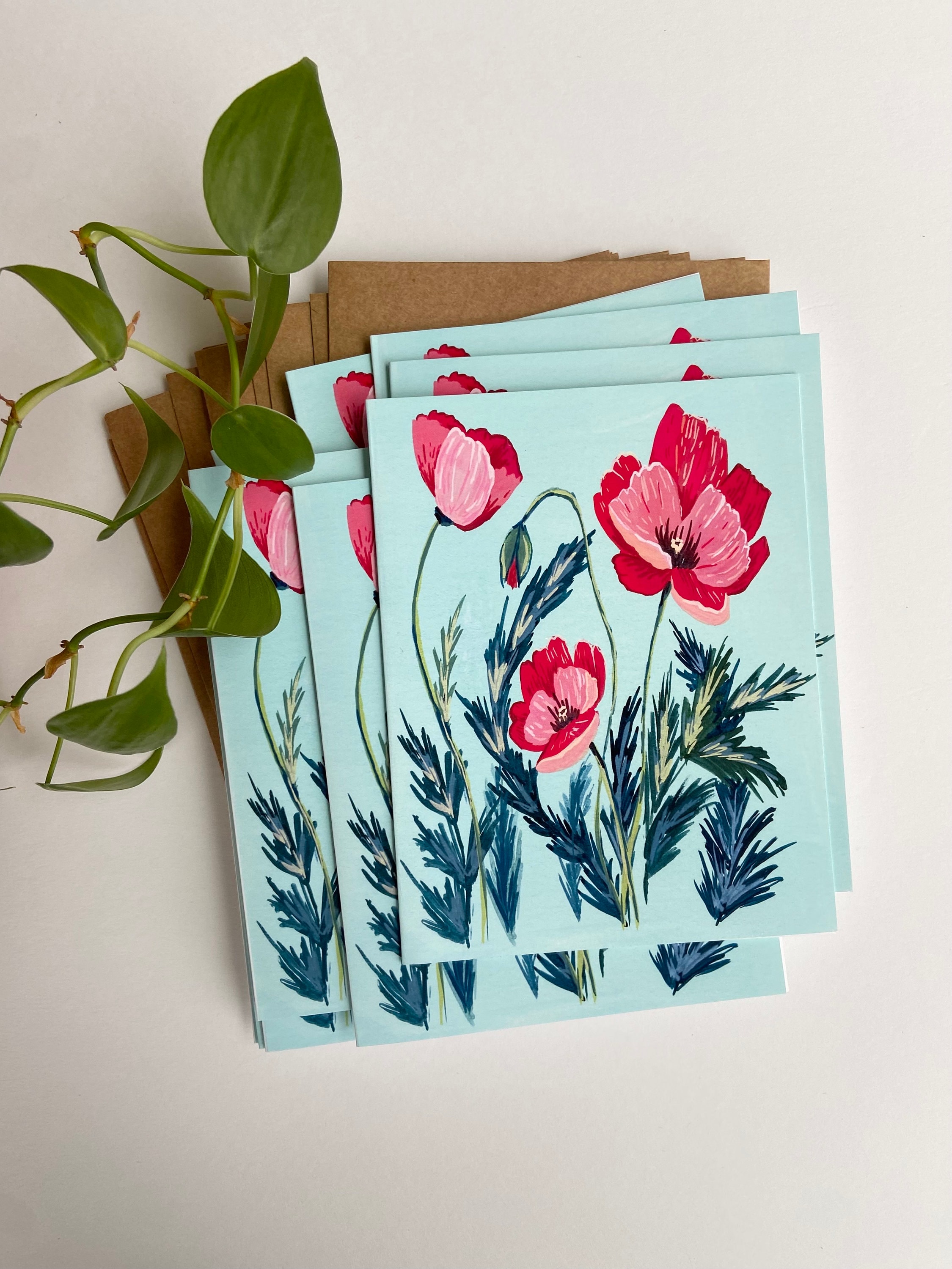 Poppy Notecard Set Blank Floral Bridesmaid Card Handmade Greeting Card ...