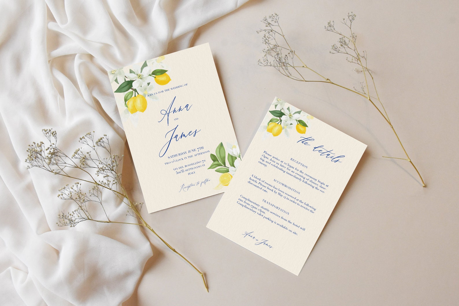 Lemon Wedding Invitation Editable Template | Italian-style, Amalfi ...