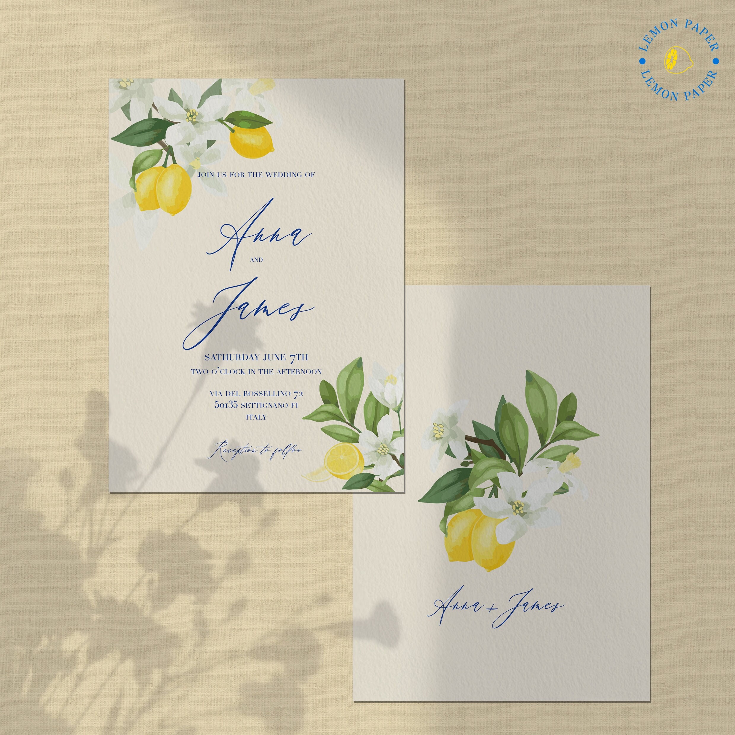 Lemon Wedding Invitation Editable Template | Italian-style, Amalfi ...
