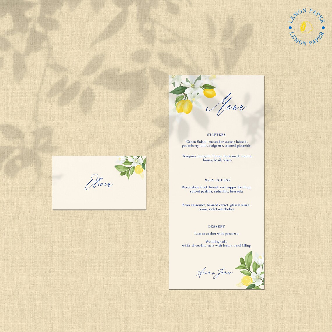 Lemon Wedding Menu and Wedding Place Card Editable Template | Italian ...