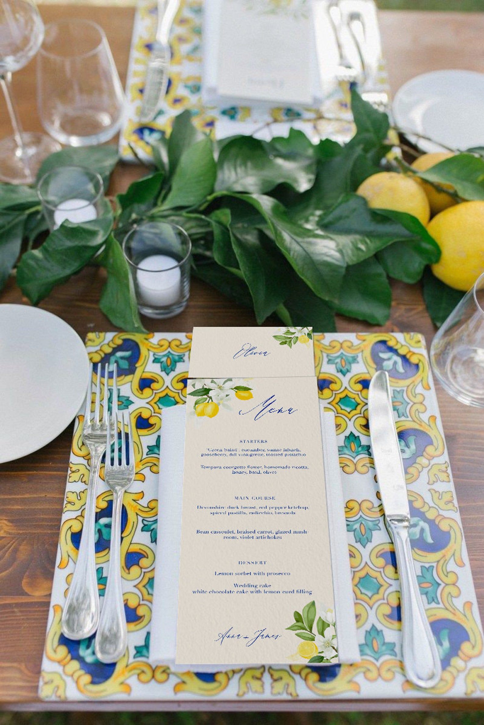 Lemon Wedding Menu and Wedding Place Card Editable Template | Italian ...