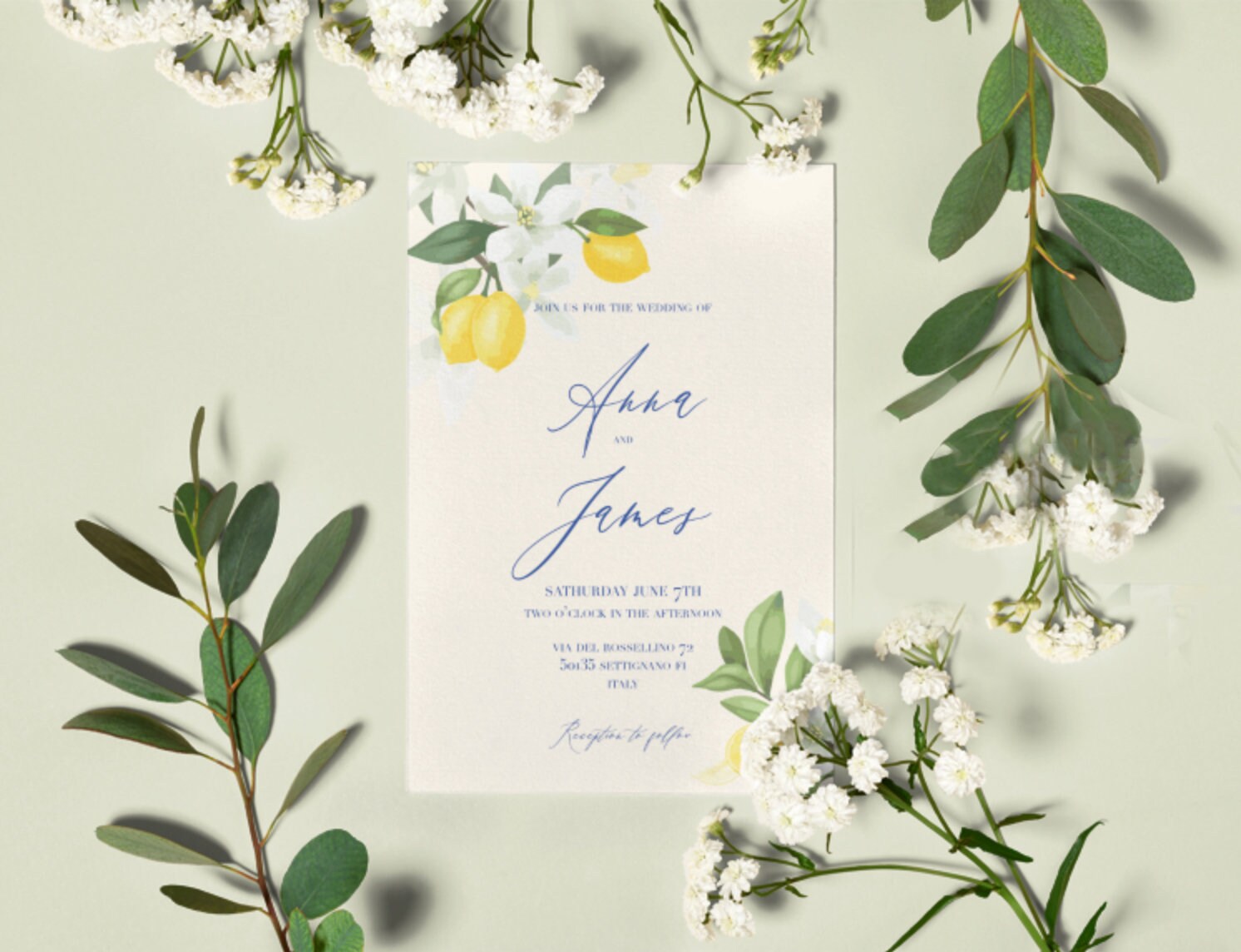Lemon Wedding Invitation Editable Template | Italian-style, Amalfi ...