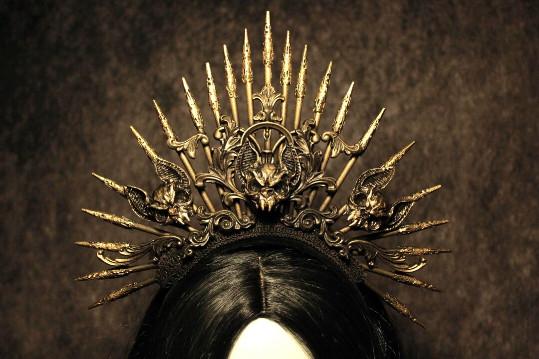 Headpiece or Gothic Halo Crown, Black and Gold Halocrown, Handmade and ...