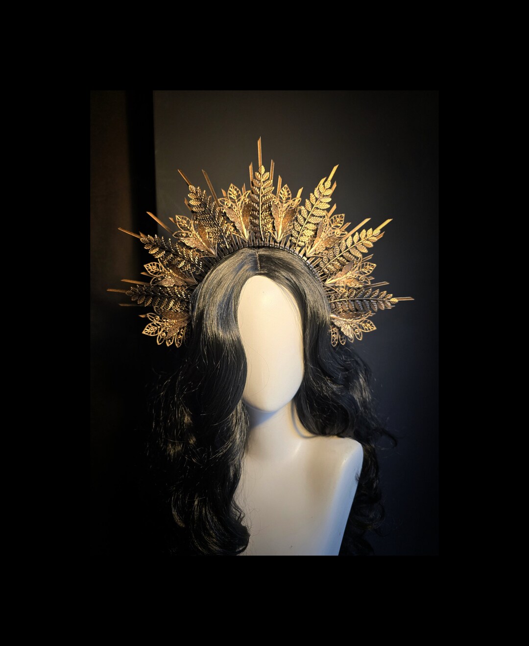 Headpiece or Gothic Halo Crown, Black and Gold Halocrown, Handmade and ...