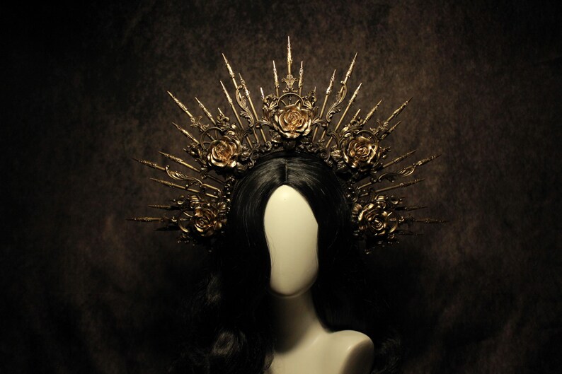 Headpiece or Gothic Halo Crown, Black and Gold Halocrown, Handmade and ...