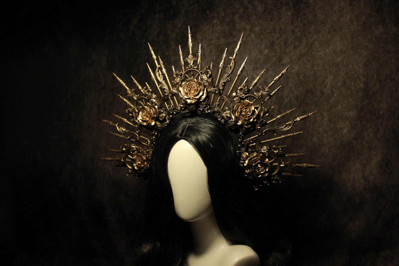 Headpiece or Gothic Halo Crown, Black and Gold Halocrown, Handmade and ...